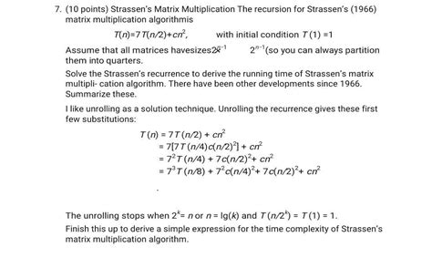 Solved Points Strassen S Matrix Multiplication The Chegg