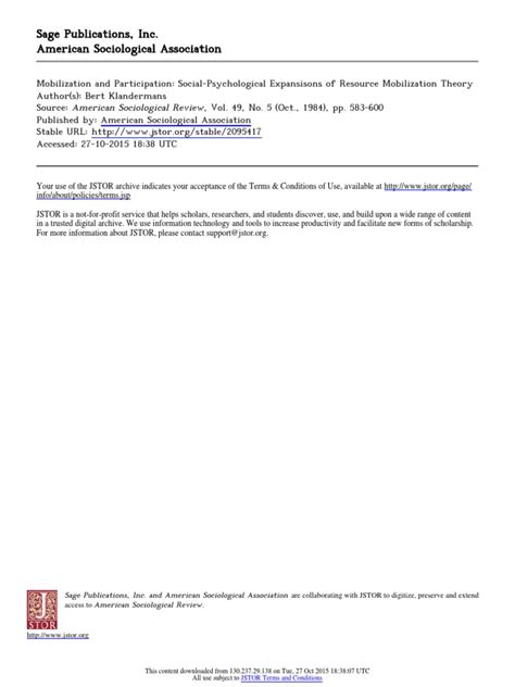 Mobilization And Participation Social Psychological Expansisons Of Resource Mobilization Theory