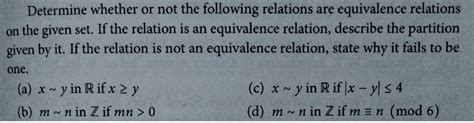 solved determine whether or not the following relations are