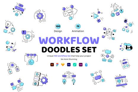 Animated Workflow Icon Set On Yellow Images Creative Store