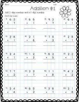 2 Digit By 1 Digit Addition Adding Two Digit Numbers Without Regrouping