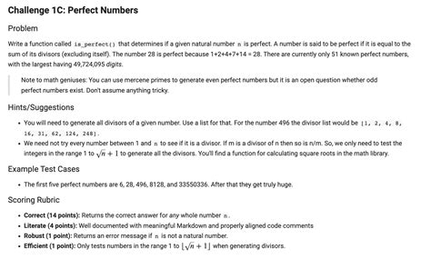 Solved Problem Write A Function Called Is Perfect That Chegg