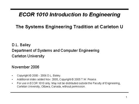 Ecor 1010 Introduction To Engineering The Systems Engineering