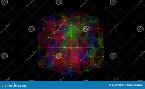 Space Cube Network Connection Structure Cyberspace With Moving Particles In A Closed Room Big