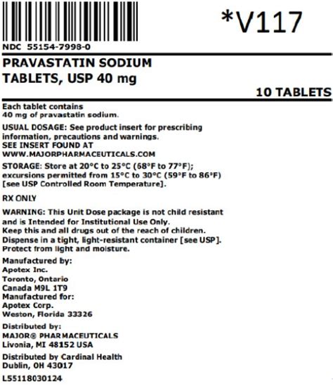 Pravastatin Package Insert Prescribing Information