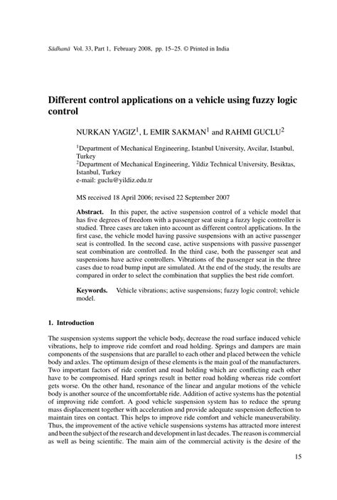 Pdf Different Control Applications On A Vehicle Using Fuzzy Logic Control