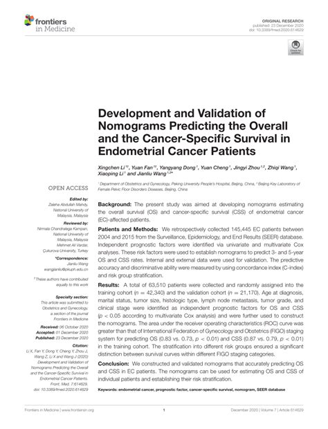 Pdf Development And Validation Of Nomograms Predicting The Overall And The Cancer Specific