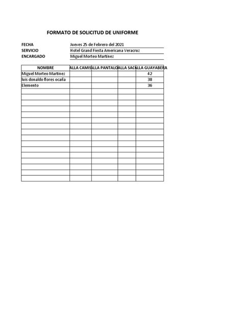 Formato De Solicitud De Uniforme Pdf