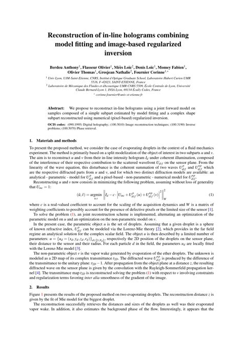Pdf Reconstruction Of In Line Holograms Combining Model Fitting And