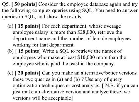 Solved Q5 50 Points Consider The Employee Database Again And Try