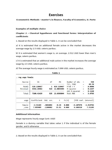 Exercises Econometric Methods Pdf Econometrics Applied Statistics