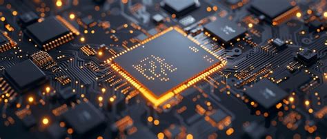 Closeup View Of A Glowing Microchip On A Sophisticated Motherboard Premium AI Generated Image
