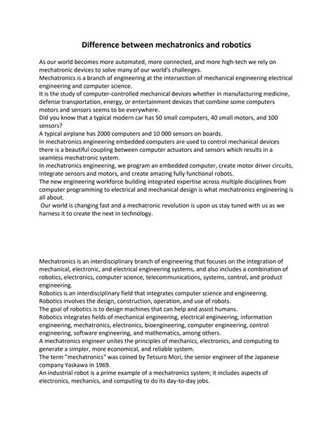SOLUTION Difference Between Mechatronics And Robotics Studypool