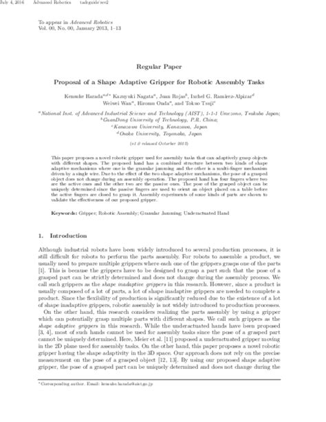 Pdf Proposal Of A Shape Adaptive Gripper For Robotic Assembly Tasks