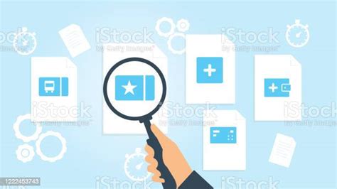 검색 아이콘으로 문서작성합니다 파일 및 돋보기 분석 연구 기호입니다 벡터 일러스트 돈 지갑 파일 문서 연구 벡터 일러스트 개념에 대한 스톡 벡터 아트 및 기타 이미지