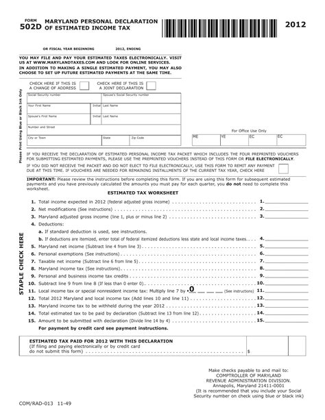 Form 502d Maryland ≡ Fill Out Printable Pdf Forms Online