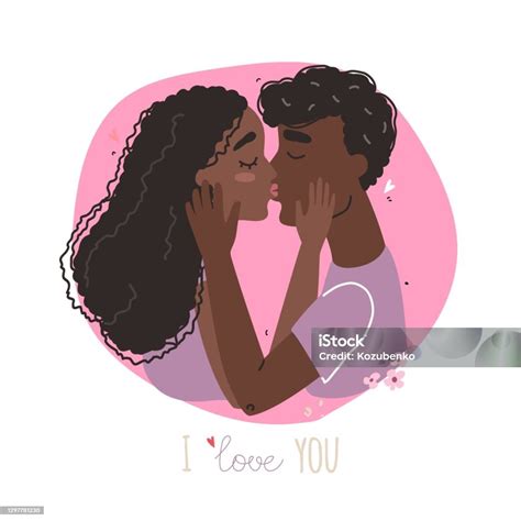 Black Couple In Love Clipart Vector Valentine Card With Cute Characters