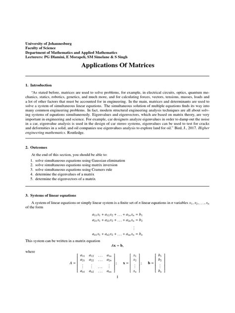 Mate1b1 Applications Of Matrices Pdf