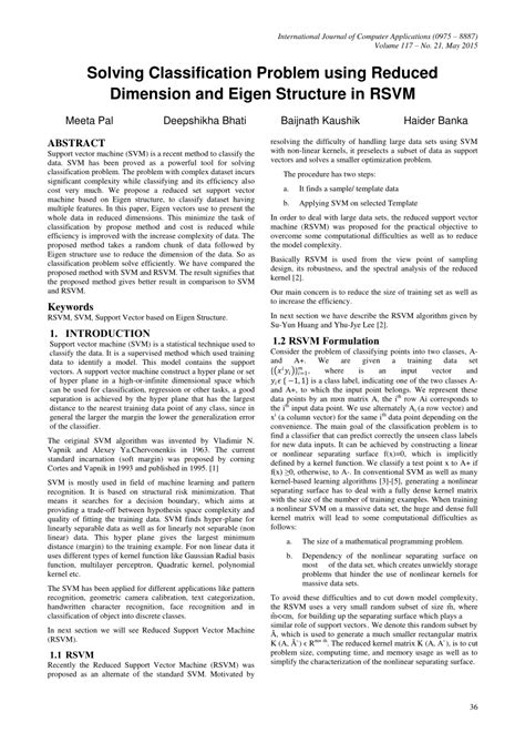 pdf solving classification problem using reduced dimension and eigen