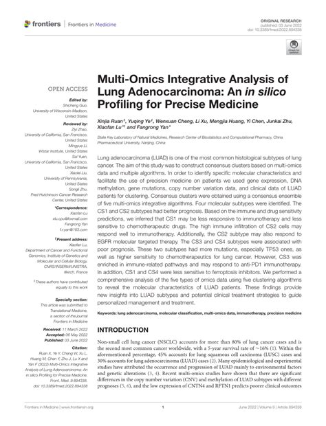 Pdf Multi Omics Integrative Analysis Of Lung Adenocarcinoma An In