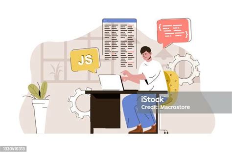 웹 개발자 개념입니다 디자이너는 사이트를 개발하고 코드를 작성하고 레이아웃 상황을 만듭니다 온라인 페이지 개발 사람들 장면 웹 사이트 및 모바일 사이트에 대한 평면 문자