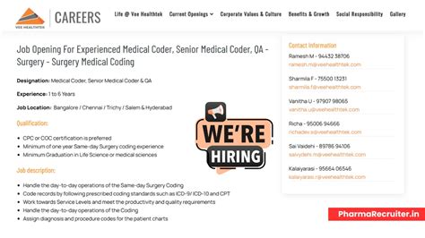 Vee Technologies Hiring For Medical Coder Senior Medical Coder And