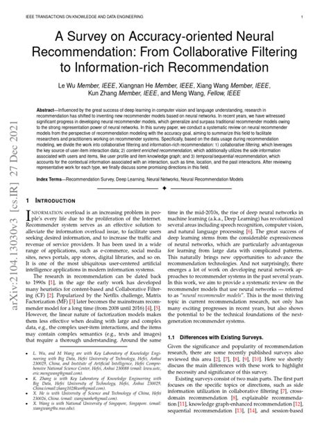 Recommender Systems Survey 2021 Pdf