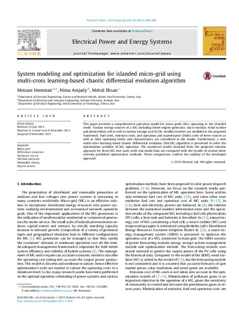 Pdf System Modeling And Optimization For Islanded Micro Grid Using Multi Cross Learning Based