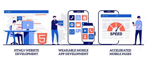 Html5 Website Development Wearable Mobile App Accelerated Mobile Pages Concept With Tiny