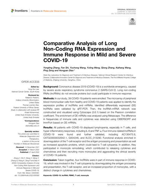 Pdf Comparative Analysis Of Long Non Coding Rna Expression And Immune