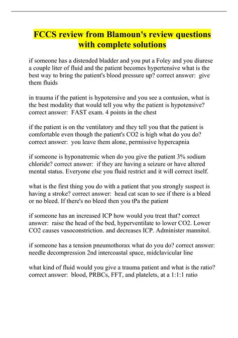 Fccs Review From Blamouns Review Questions With Complete Solutions Fccs Stuvia Us
