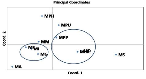 Two Dimensional Plot Of Principal Coordinate Analysis Pcoa Based On