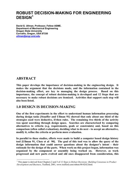 Pdf Robust Decision Making For Engineering Design