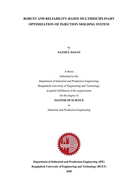 Pdf Robust And Reliability Based Multidisciplinary Optimization Of Injection Molding System