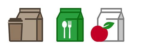 종이 봉지 점심 아침 식사 갈색 커피 컵 숟가락 포크 사과 기호 아이콘 테이크 아웃 스낵 가방에 대한 스톡 벡터 아트 및 기타