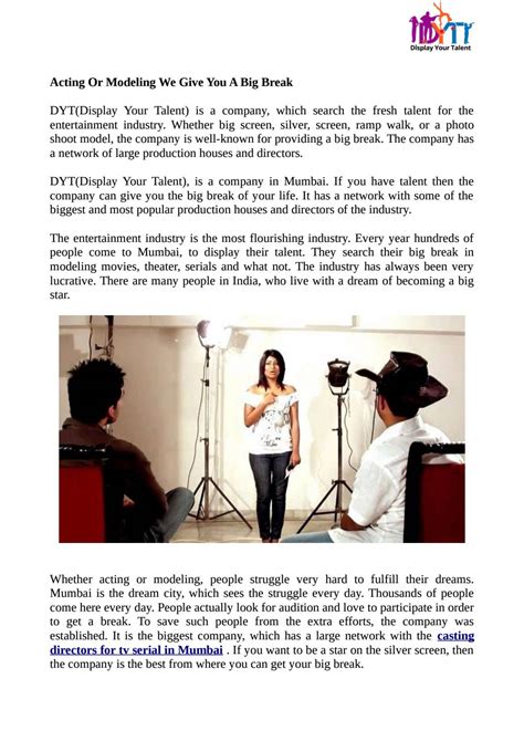 Acting Or Modeling We Give You A Big Break By Displayyortalent Issuu