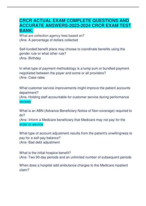 CRCR ACTUAL EXAM COMPLETE QUESTIONS AND ACCURATE ANSWERS CRCR EXAM TEST BANK CRCR