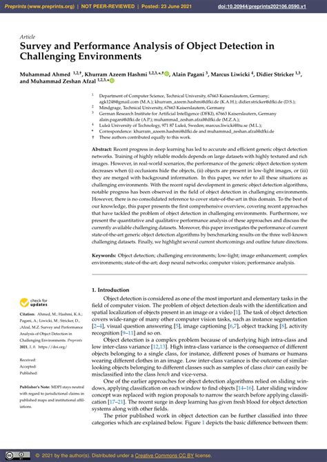 PDF Survey And Performance Analysis Of Object Detection In Challenging Environments