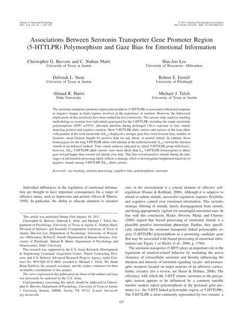 Pdf Associations Between Serotonin Transporter Gene Promoter Region