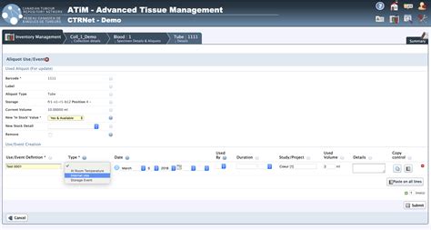 Create An Aliquot For Internal Use Atim