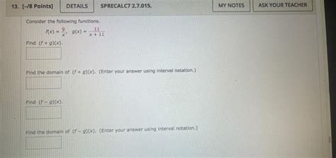 Solved Consider The Following Functions F X X9 G X X 1111