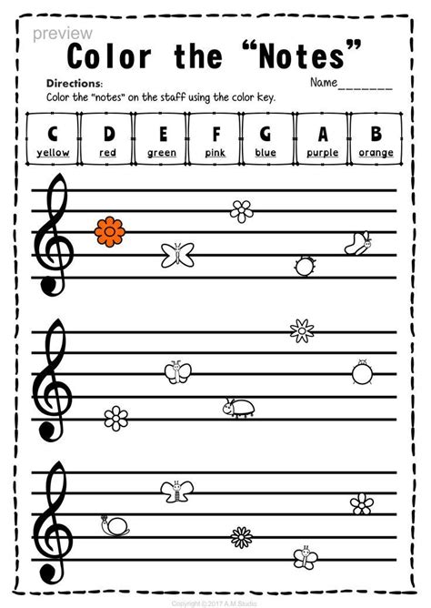 Identify Treble Clef Notes Worksheets