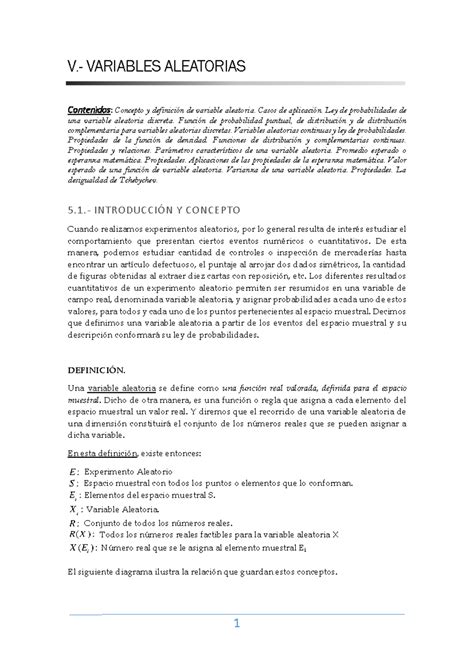 Unidad Nro Variables Aleatorias V VARIABLES ALEATORIAS Contenidos Concepto y definición