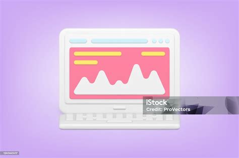 랩톱 화면 3d 아이콘의 웨이브 다이어그램 차트 마케팅 및 비즈니스 정보의 웹 분석 3차원 형태에 대한 스톡 벡터 아트 및 기타 이미지 3차원 형태 개발 그래프