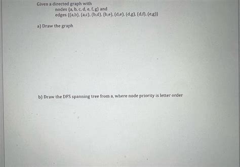 Solved Given A Directed Graph With Nodes A B C D E F G And Chegg