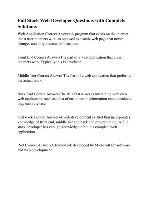Full Stack Web Developer Questions With Complete Solutions Full Stack