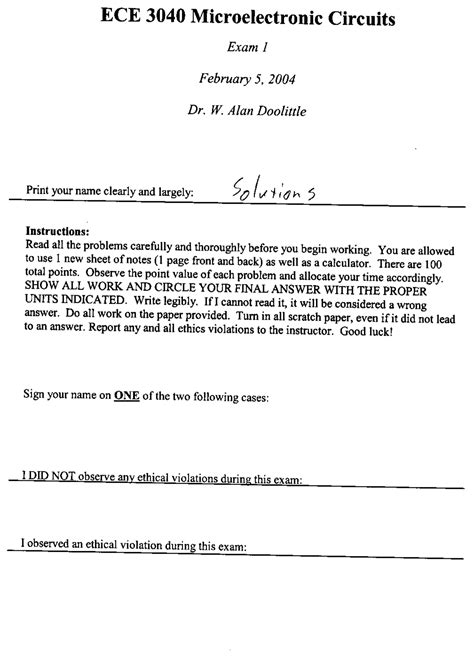 15 Questions On Microelectronic Circuits With Solution Exam 1 Ece 3040 Docsity