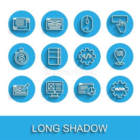 Set Line UI Or UX Design Website Statistic Sketchbook Album And Front End Development Icon