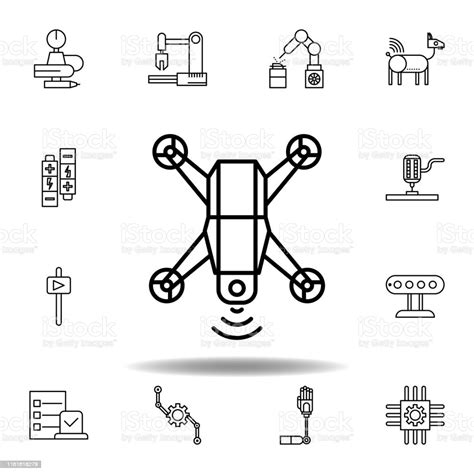 로봇 무인 항공기 개요 아이콘입니다 로봇 일러스트 아이콘 세트입니다 기호는 웹 로고 모바일 앱 Ui Ux에 사용할 수 있습니다 아이콘에 대한 스톡 벡터 아트 및 기타 이미지
