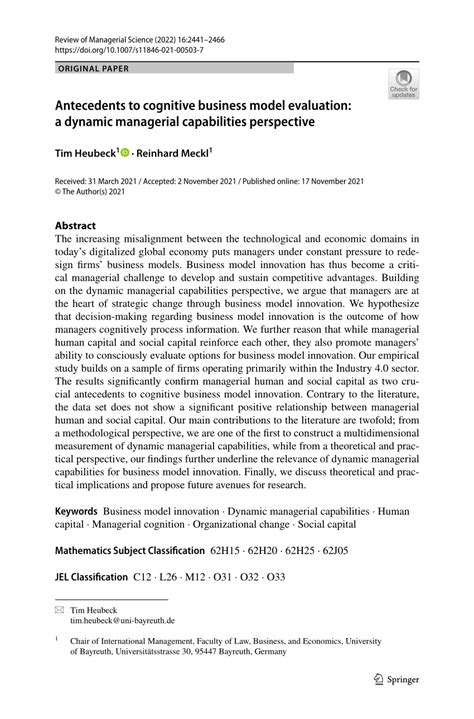 Pdf Antecedents To Cognitive Business Model Evaluation A Dynamic Managerial Capabilities